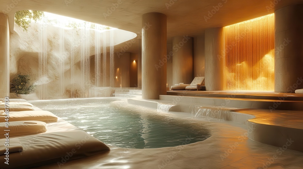 luxurious spa interior with textured marble walls creating an optical ...