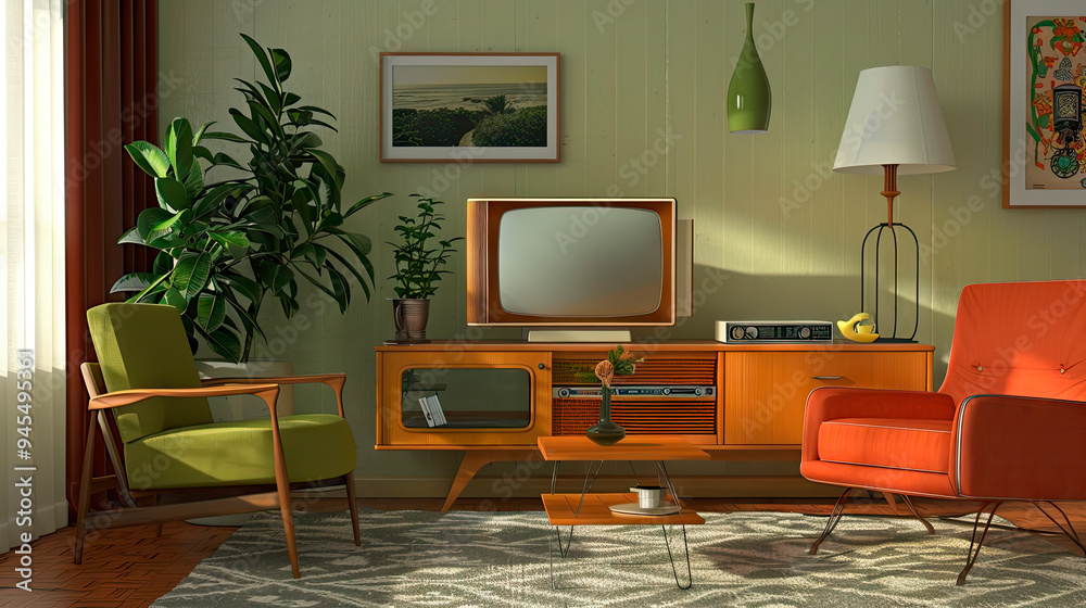 footage Dated TV Set with Screen Mock Up Template Display, living room ...