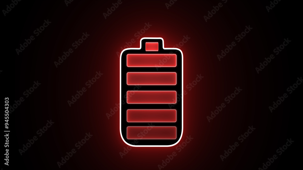 Fast-charging red neon battery. High electric energy is being used to ...