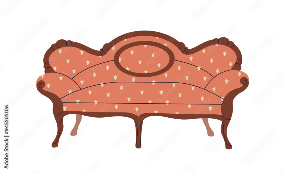 Victorian style sofa. Old historic furniture of 19th century. Antique couch, vintage ornate ...