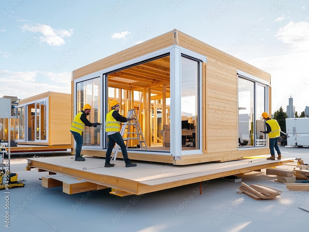 Factory assembling modular homes, with a focus on modern design and ...