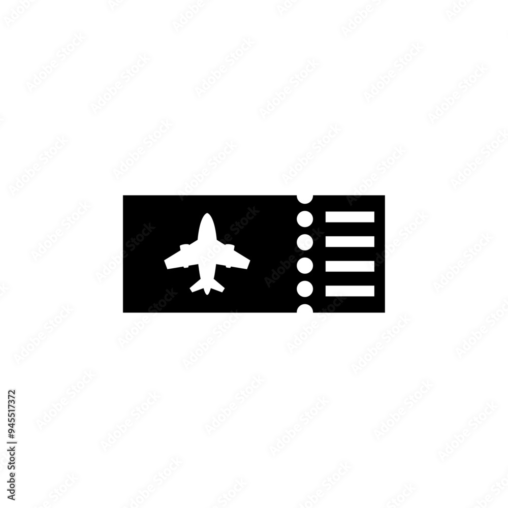 Black and white vector icon of a boarding pass featuring an airplane ...