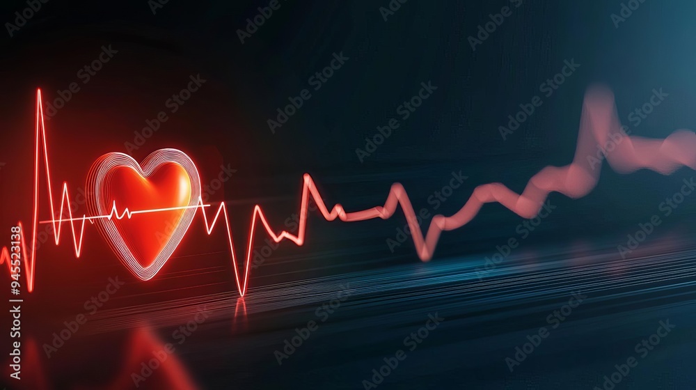 Medical ECG scan, smooth heart rhythm, dark background, 3D illustration ...