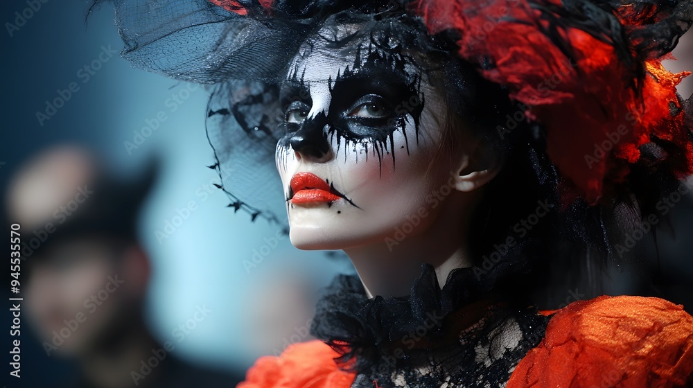 Fashion show in 3D featuring models in Halloween costumes blending ...