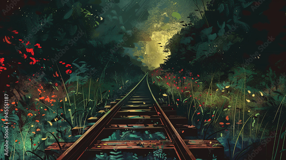 road, railroad, track, landscape, art, graffiti, painting, background ...