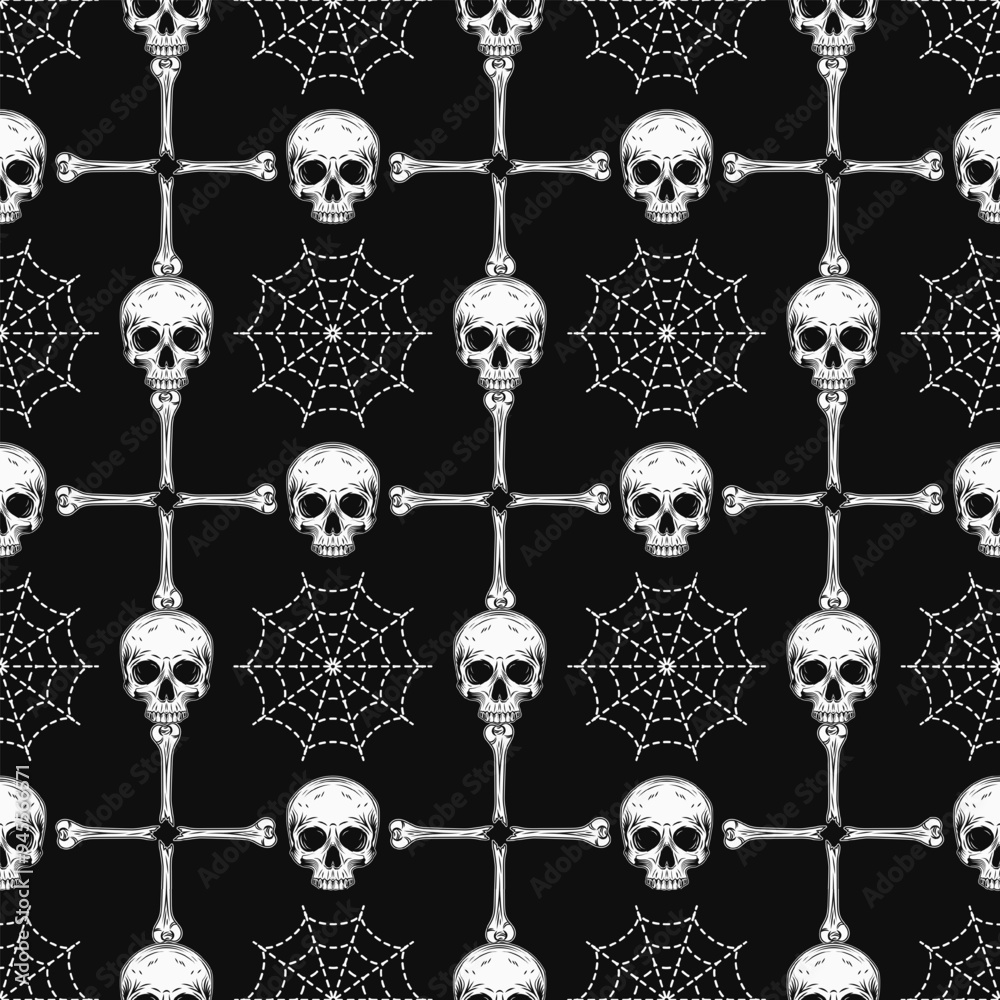 Geometric Halloween pattern with square grid with spider web, broken ...