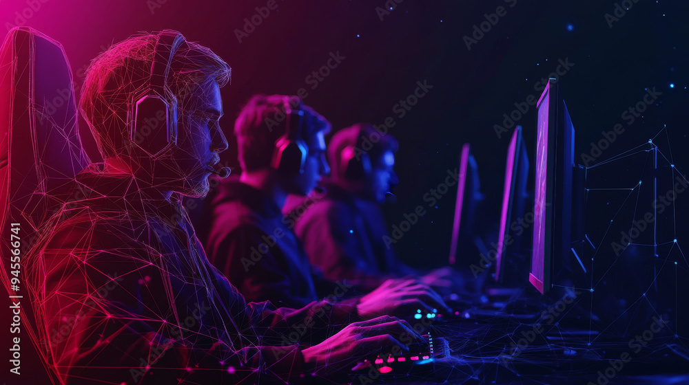Low-poly wireframe banner vector template for cybersport. An esports ...