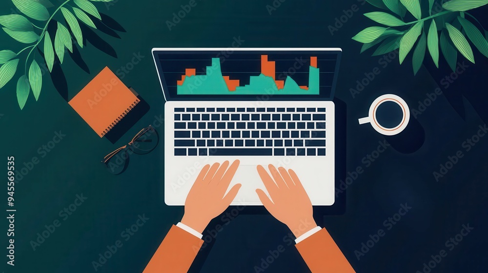 Stock market growth in technology industry flat design, top view ...