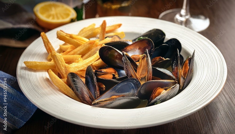 Moules Frites Belgian mussels in white wine with a side of crispy ...