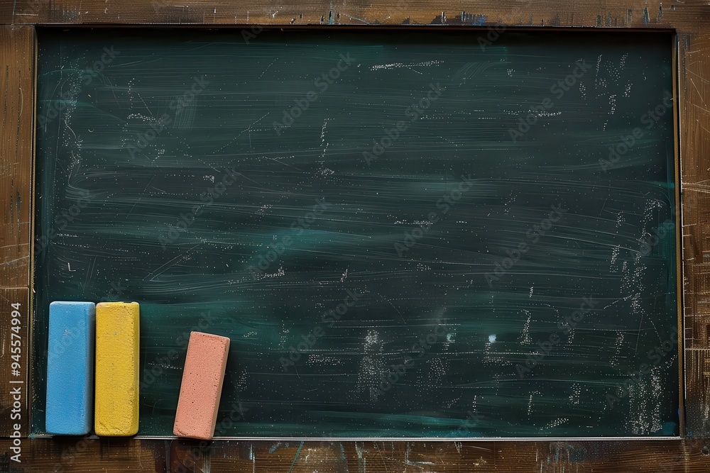 Old School Chalkboard Old School Chalkboard with chalks and eraser ...
