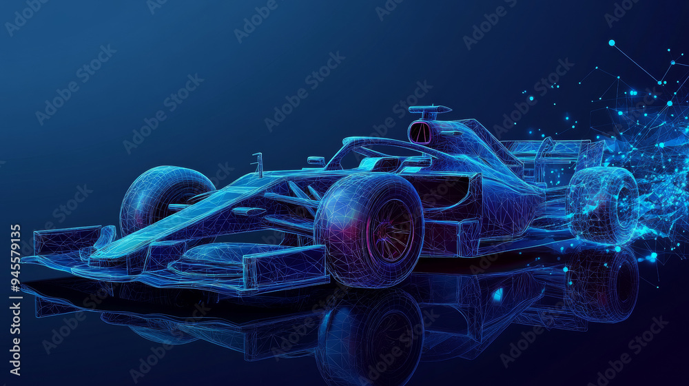A polygonal F1 car designed to represent speed, featuring a vector ...