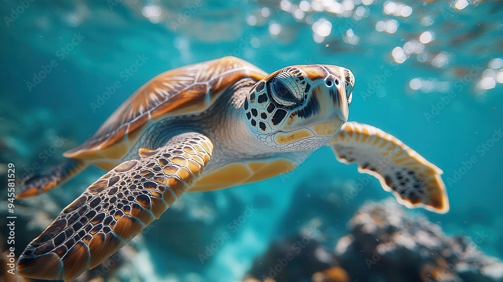 whimsical underwater scene of a young boy chasing a sea turtle ...