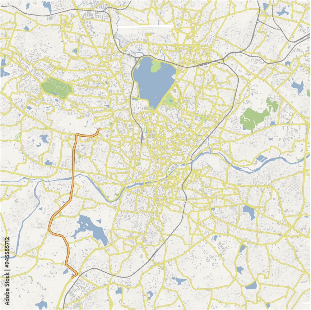 Road map of Hyderabad in India. Contains layered vector with roads ...