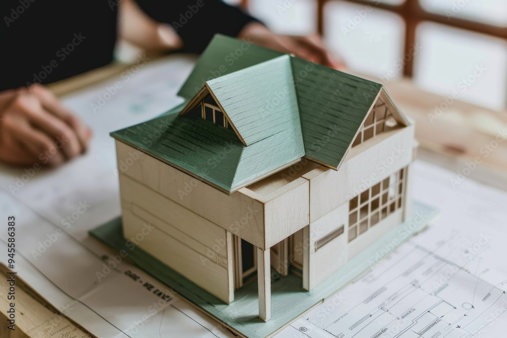 Close-up of final design of green model house for presenting to ...