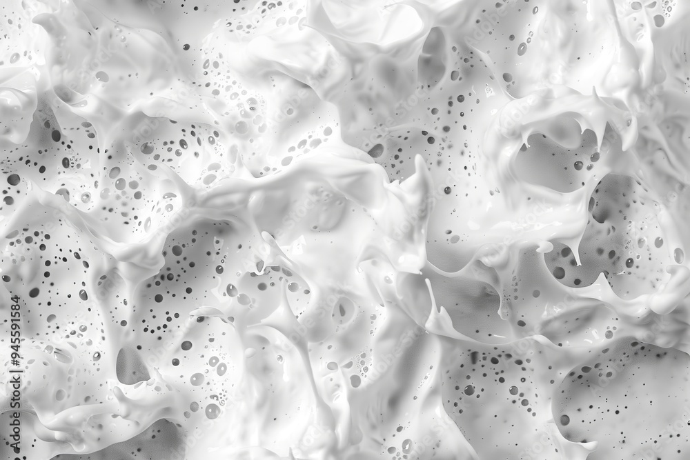 White foamy texture in motion top view. Cosmetic facial skin cleanser ...