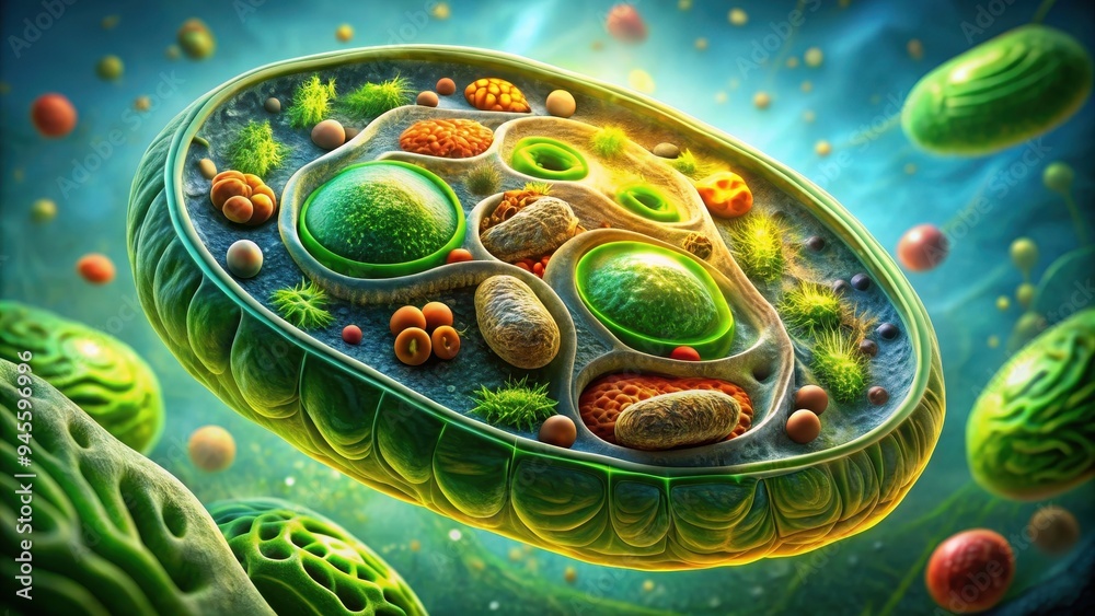 Structure of a plant cell showing the nucleus, mitochondria, and ...
