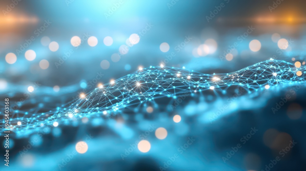 Dynamic digital landscape, interconnected particles create a vibrant ...