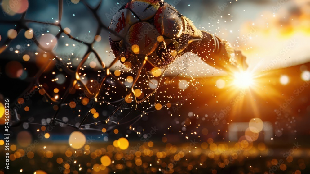 Photo-realistic soccer goalkeeper making a dramatic save, intense ...