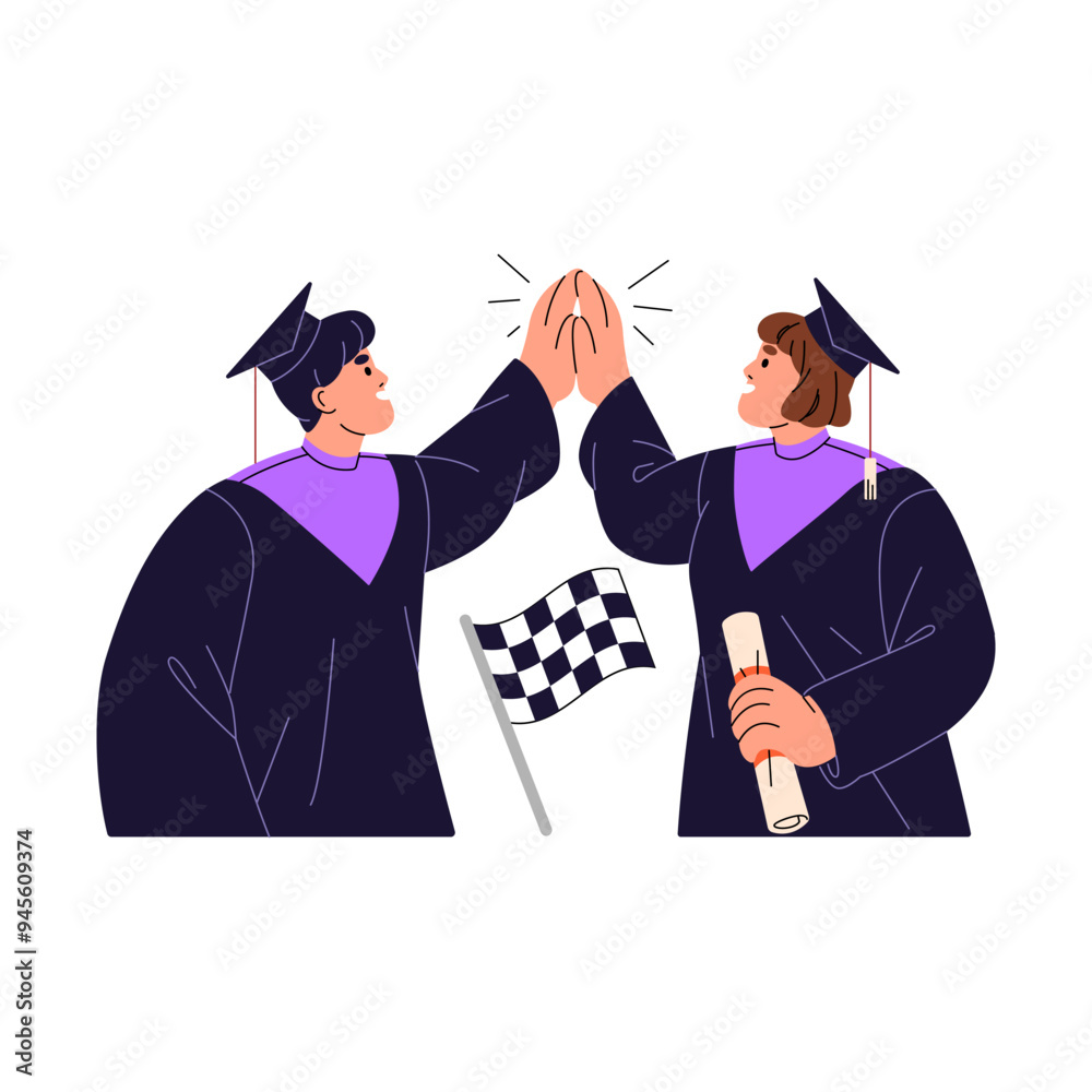 Friends are happy to graduate school, university, give high five ...