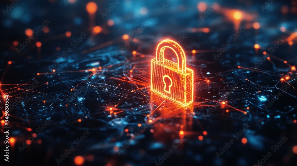 A glowing digital lock symbol representing cybersecurity and data ...
