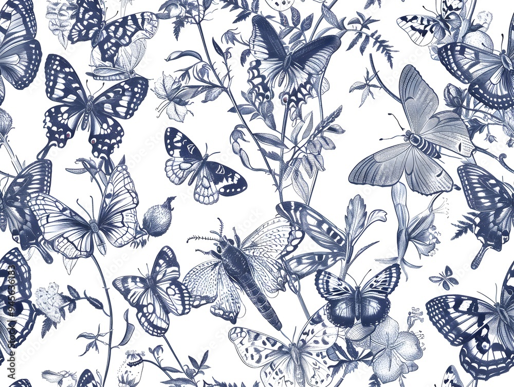 seamless tiled botanical toile print. A beautifully detailed vintage ...