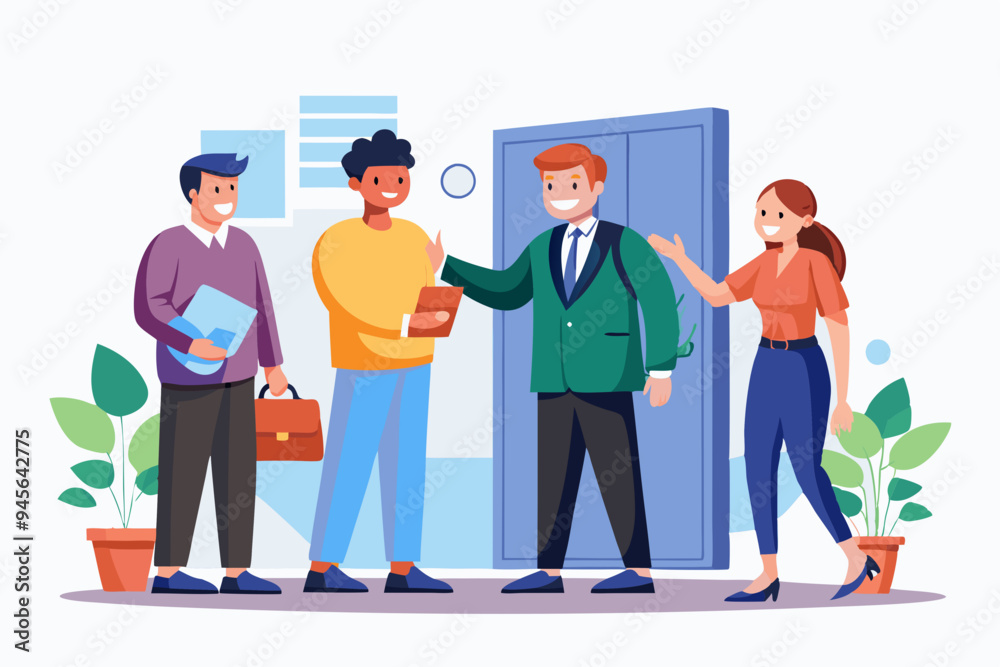 Onboarding new employee, warm welcome to new office, introduce new hire ...