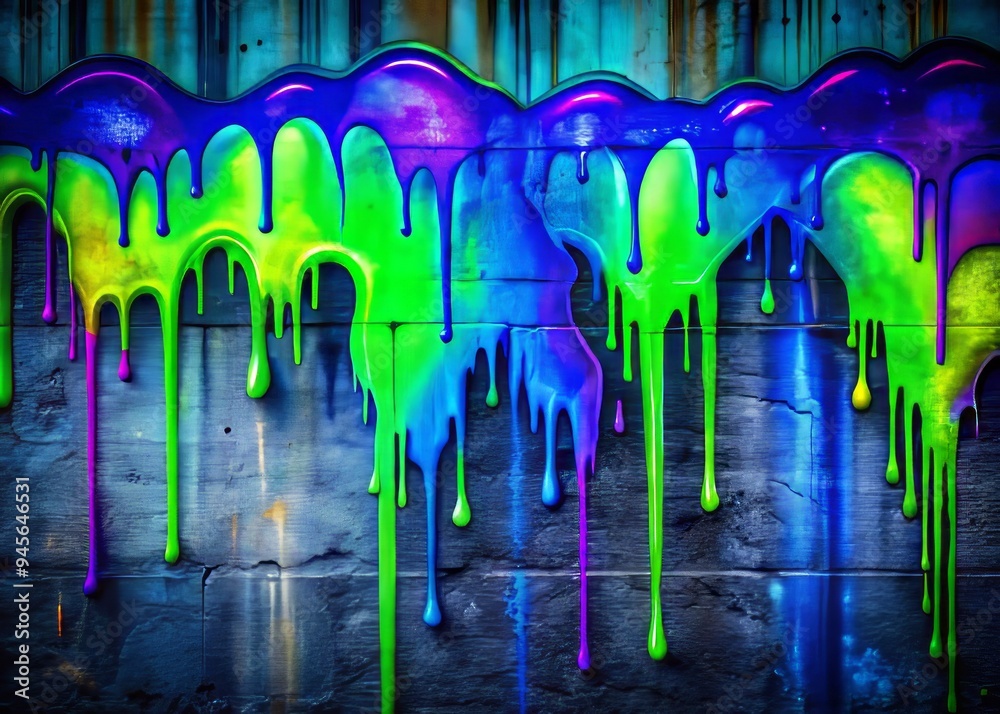 vibrant neon slime dripping from bold graffiti font on gritty urban ...