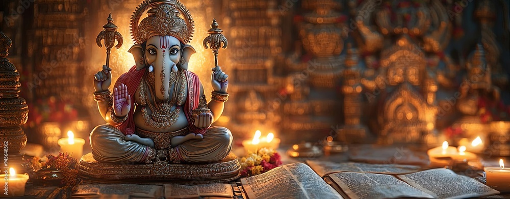 Illustrate Lord Ganpati with an intricately designed background of ...