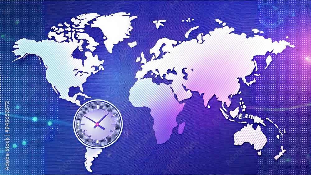 World Map with a Clock Overlaying North America Stock Illustration ...