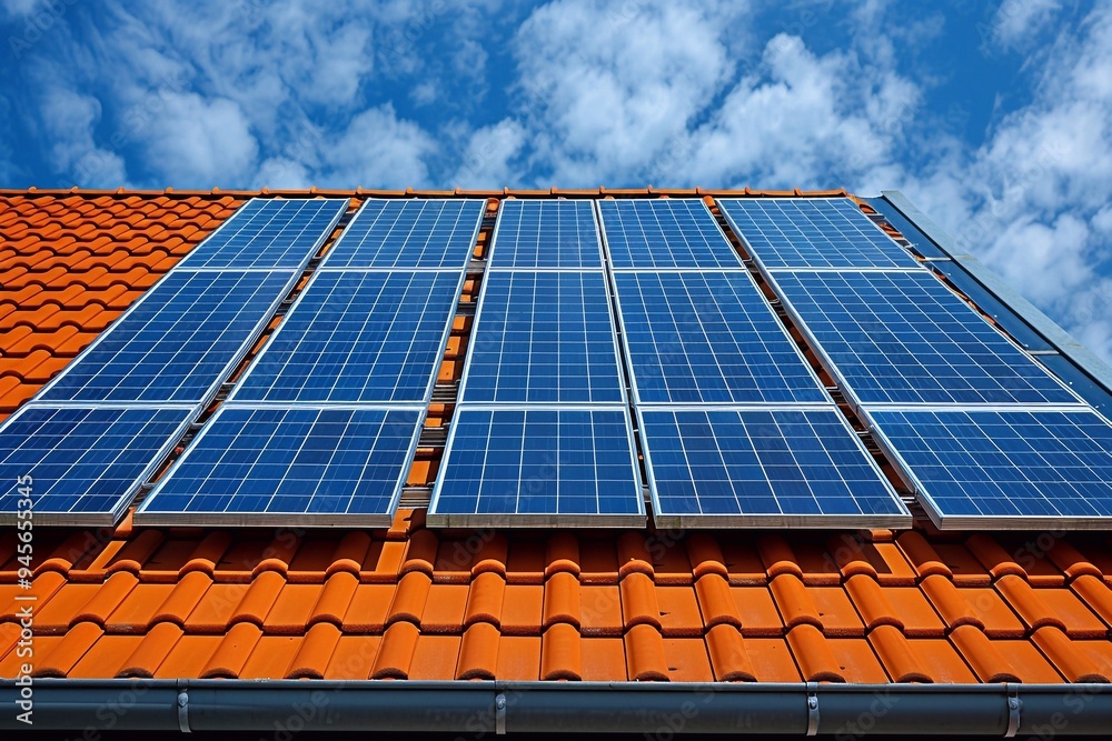 Harnessing the Sun: Create a captivating image of a modern home with ...