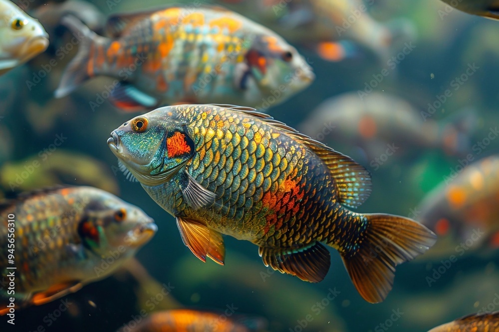 Fresh Nile tilapia fish in an aquarium setting, showcasing their ...