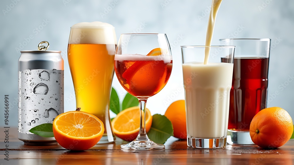 Pouring drinks into glasses photo collection: soft drink can, beer ...