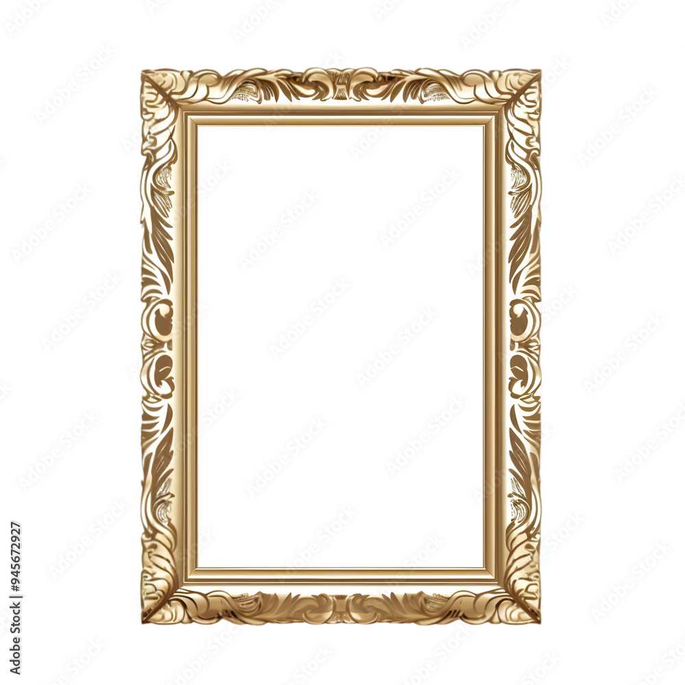 Ornate rectangular vintage baroque gold frame with delicate scrolling ...