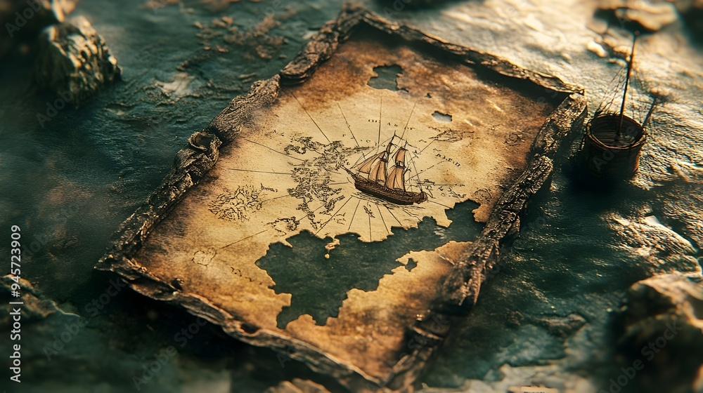 Mysterious Oak Island with Hidden Treasure Map Overlay on Ancient ...