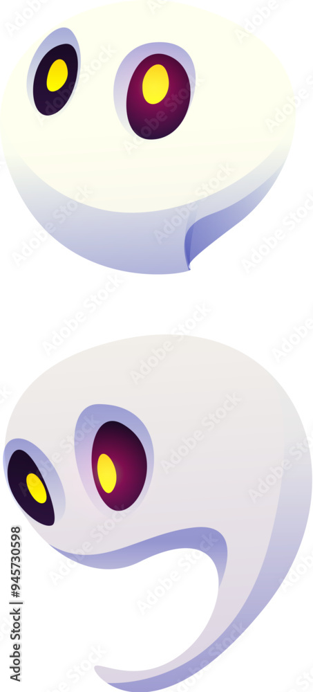 Halloween ghost font, semicolon punctuation sign. Cartoon evil type ...