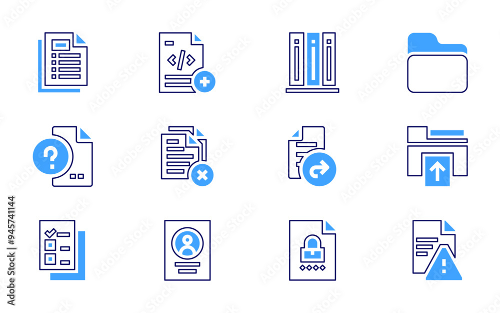 File icon set. Bold line style. Duotone colors. Editable stroke. file ...