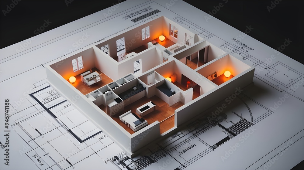 Detailed Blueprint of Building Design from Architect’s Plan with Model ...