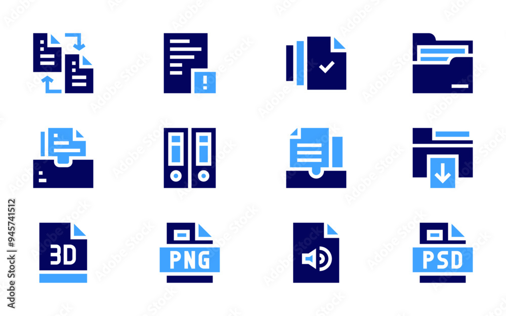 File icon set. Bold style. Duotone colors. file cabinet, download file ...
