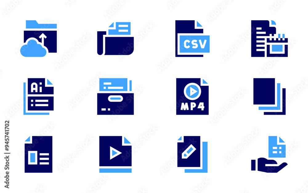 File icon set. Bold style. Duotone colors. upload, ai file format, text ...