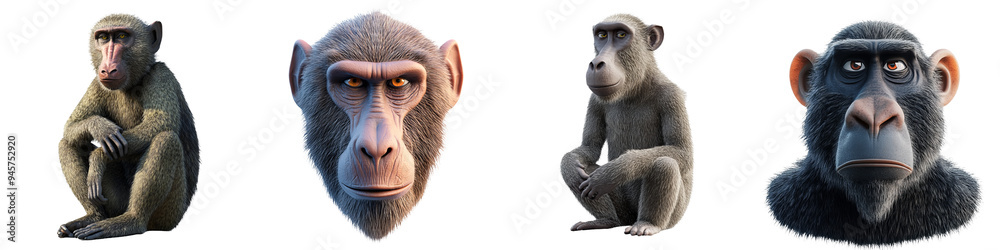 Collection of cartoon monkey characters displaying various expressions ...