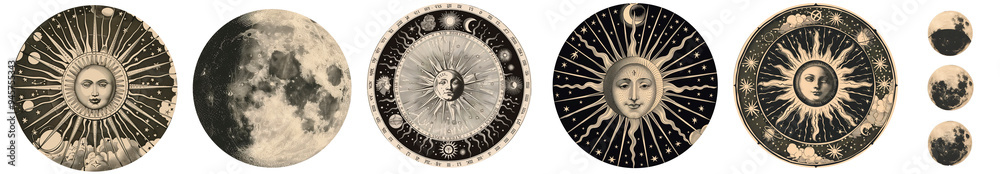 Vector illustration set of moon phases. Different stages of moonlight ...