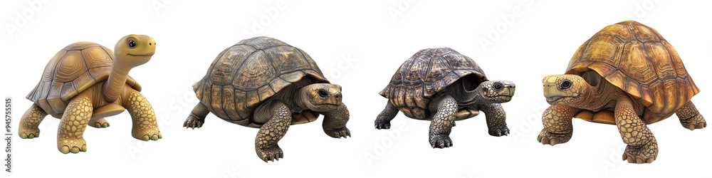 Four distinct tortoises showcasing unique colors and sizes ...