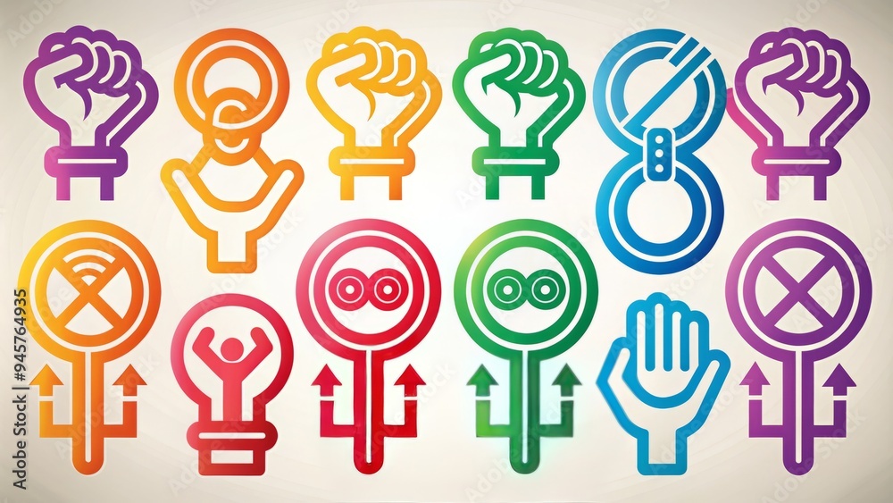 Colorful icons featuring male and female symbols with equal signs ...