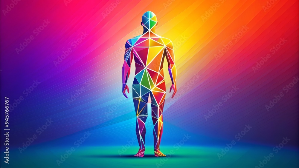 Colorful minimalist illustration of a simplified human figure with bold ...