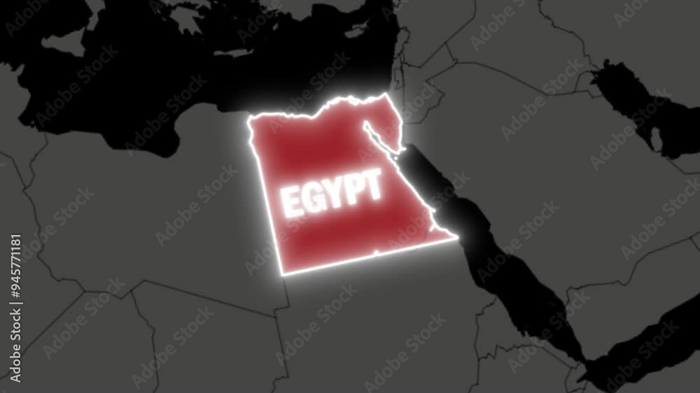 Iran and Egypt 3D animated map video. Map of Egypt and Iran on black ...
