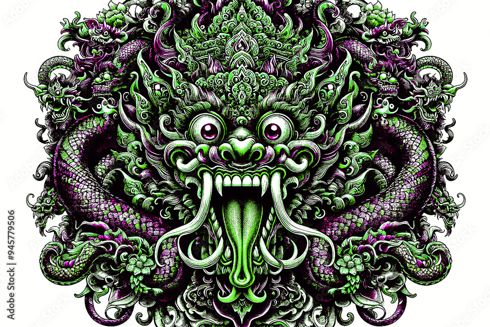 Image of an intricate depiction of a demonic creature surrounded by ...