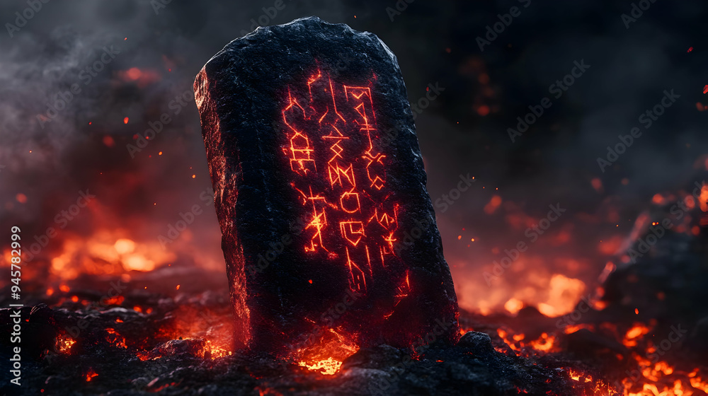 Ancient Stone Carvings Glowing with Fire, Ancient Runes, Symbolism ...
