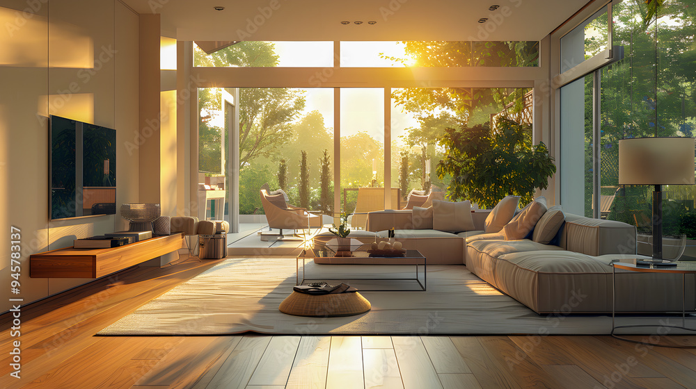Beautiful living room interior in new luxury home with open concept ...