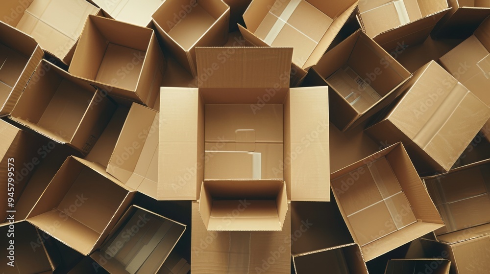 Numerous open cardboard boxes cluster together, creating a maze of ...