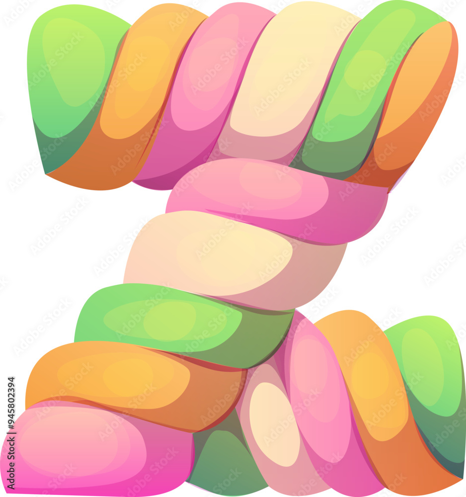 Letter Z made of twisted marshmallows, cartoon candy and confectionery ...